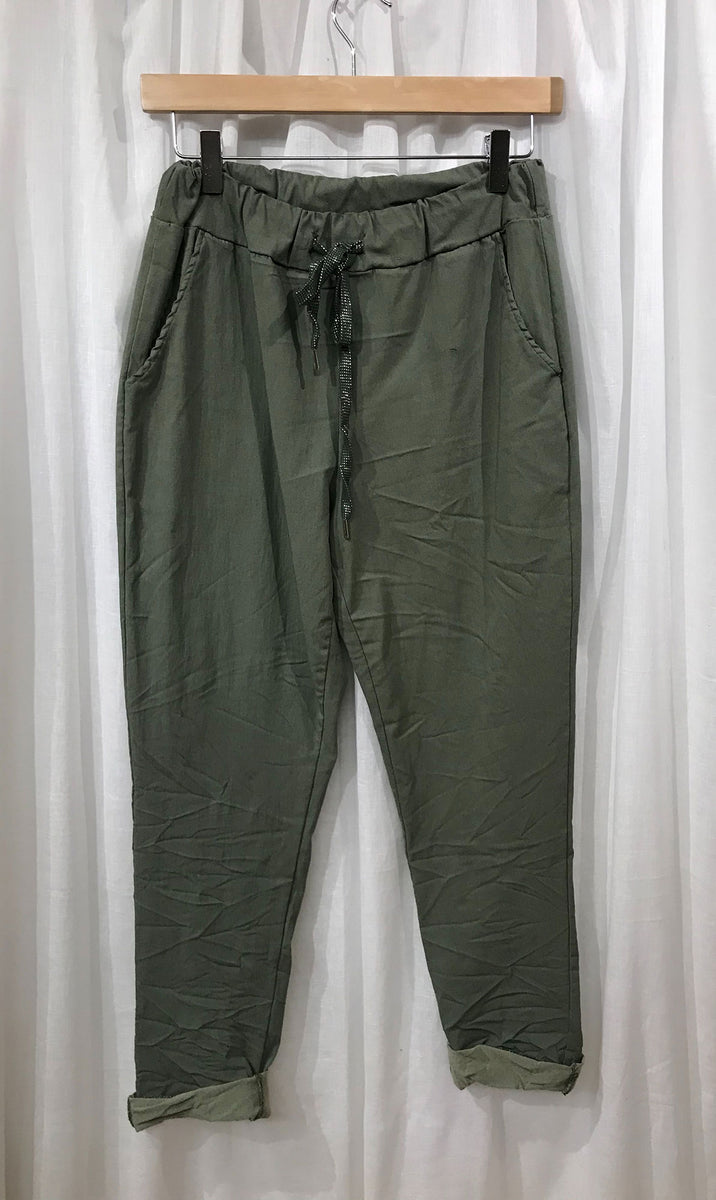 Magic Trousers - Khaki Green – Pretty Special Tewkesbury